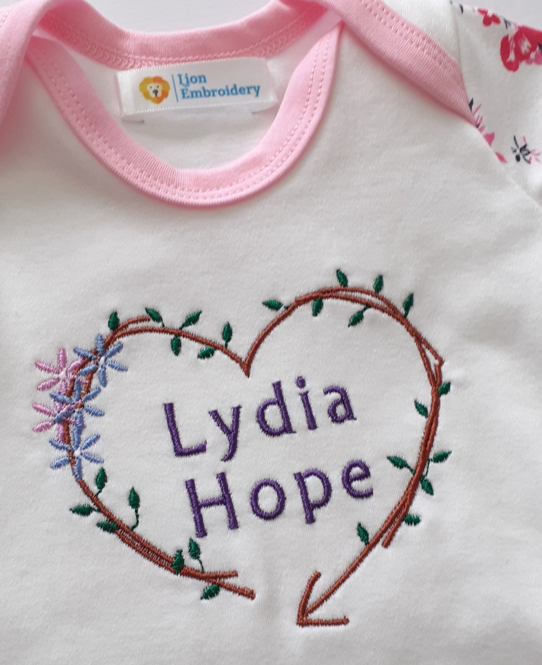 Wooden Heart Personalised Romper - Lion Embroidery - Custom Clothing ...